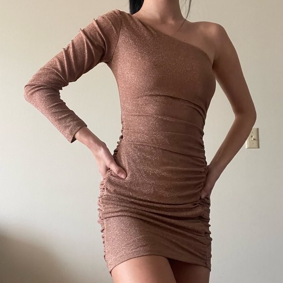 Papaya | Dresses | Papaya One Shoulder Rose Gold Shimmer Dress | Poshmark